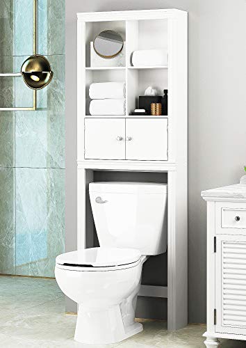 Spirich Home Bathroom Shelf Over The Toilet, Storage Cabinet Over Toilet, Bathroom Organizer Space Saver (White)