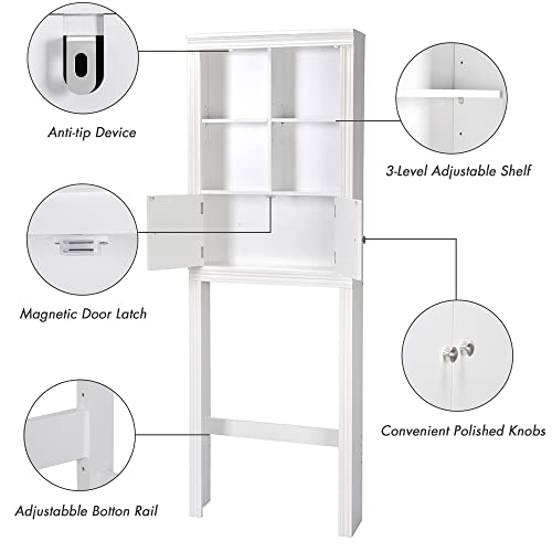 Spirich Home Bathroom Shelf Over The Toilet, Storage Cabinet Over Toilet, Bathroom Organizer Space Saver (White)