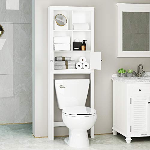 Spirich Home Bathroom Shelf Over The Toilet, Storage Cabinet Over Toilet, Bathroom Organizer Space Saver (White)