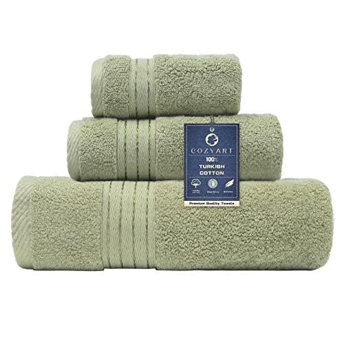 COZYART Luxury Sage Green Bath Towels Set, Turkish Cotton Hotel Large Bath Towels for Bathroom, Thick Bathroom Towels Set of 3 with 1 Bath Towel, 1 Hand Towel, 1 Washcloth, 650 GSM…