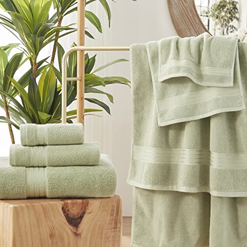 COZYART Luxury Sage Green Bath Towels Set, Turkish Cotton Hotel Large Bath Towels for Bathroom, Thick Bathroom Towels Set of 3 with 1 Bath Towel, 1 Hand Towel, 1 Washcloth, 650 GSM…