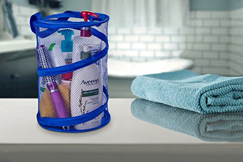 Dorm Shower Caddy – 8” X 12” - Carry Your Sundries Right Into the Shower. Great for College Dorm Life, Gyms, Camping and Travel. Folds Flat for Easy Storage When Not Needed. (Blue)