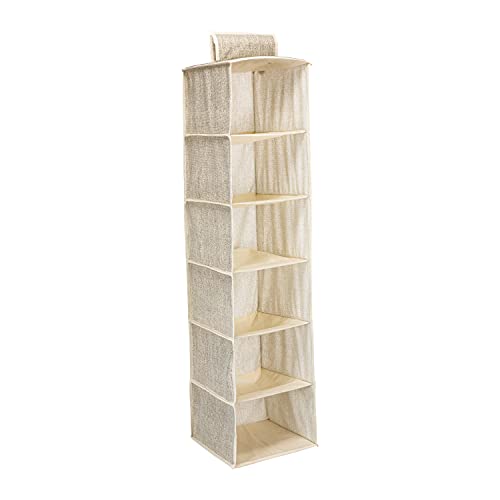 Simplify Hanging Faux Jute, Easy to Assemble, Foldable, Space Saver 6 Shelf Closet Organizer