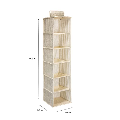 Simplify Hanging Faux Jute, Easy to Assemble, Foldable, Space Saver 6 Shelf Closet Organizer