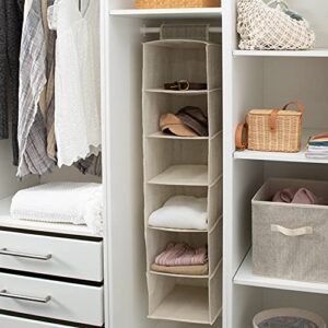 Simplify Hanging Faux Jute, Easy to Assemble, Foldable, Space Saver 6 Shelf Closet Organizer