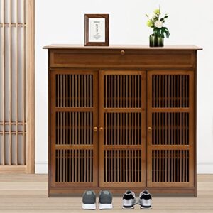 bilpikogoo shoe storage cabinet, bamboo 4 tier entryway shoe organizer with 1 drawer & shutter door shoes organizer rack for entryway hallway living room