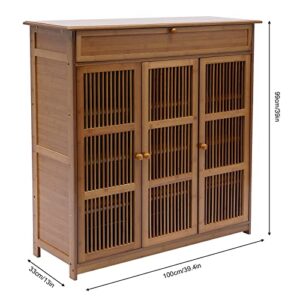 BILPIKOGoo Shoe Storage Cabinet, Bamboo 4 Tier Entryway Shoe Organizer with 1 Drawer & Shutter Door Shoes Organizer Rack for Entryway Hallway Living Room