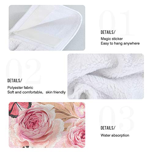 Qilmy Rose Butterfly Kitchen Towel with Hanging Loop, Absorbent Hand Towel Dish Cloth for Kitchen Bathroom Farmhouse Housewarming Home Decor 12 x 17 Inch