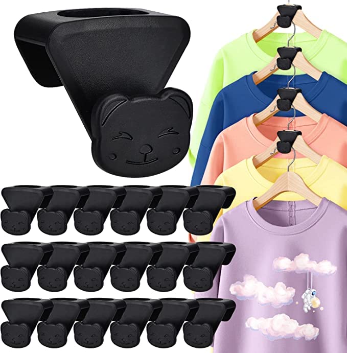 DIREA 18Pcs Space Saving Hanger Hooks,Clothes Hanger Connector Hooks,AS SEEN ON TV,Create Up to 5X Closet Space,Ultra Premium Hanger Hooks,Hooks for Organizing Closets, Fits All Hangers. (Cool Bear)