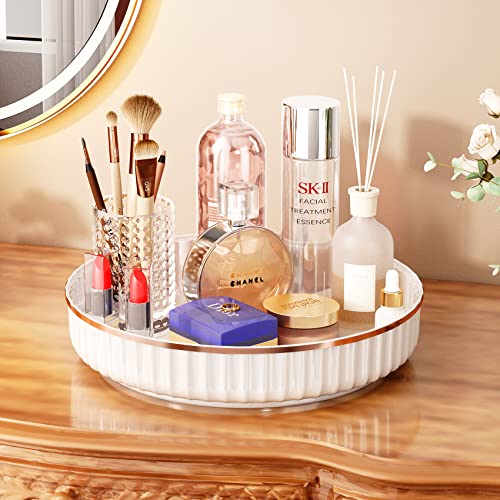 Makeup Organizer, 360 Degree Rotating Cosmetic Display Cases, Lazy Susan Organizer Round Storage (White - 10 inch)