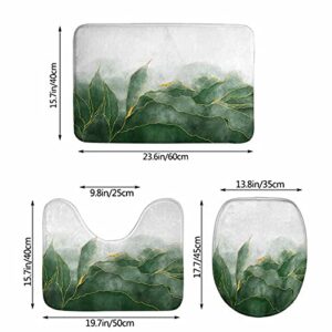 AOYEGO Liquid Green Marble Texture 3 Pieces Bathroom Rugs Set Fluid Art Luxury Golden Shiny Veins Non Slip 23.6X15.7 Inch Soft Absorbent Polyester for Tub Shower Toilet