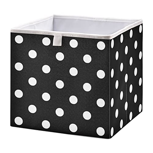 White Polka Dots on Black Background 11x11 Storage Cubes Fabric Storage Cubes Storage Bins with Handles Storage Boxes for Organizing Home, Office, Nursery, Shelf, Closet, Pack of 1