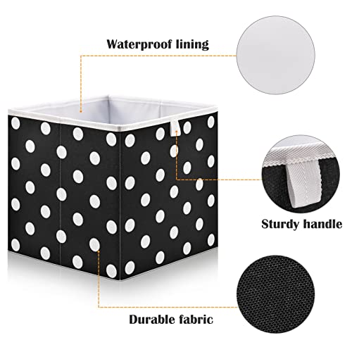 White Polka Dots on Black Background 11x11 Storage Cubes Fabric Storage Cubes Storage Bins with Handles Storage Boxes for Organizing Home, Office, Nursery, Shelf, Closet, Pack of 1