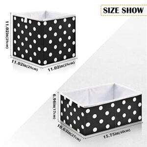 White Polka Dots on Black Background 11x11 Storage Cubes Fabric Storage Cubes Storage Bins with Handles Storage Boxes for Organizing Home, Office, Nursery, Shelf, Closet, Pack of 1