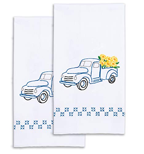 Jack Dempsey Needle Art Flower Delivery Embroidery Towels, white