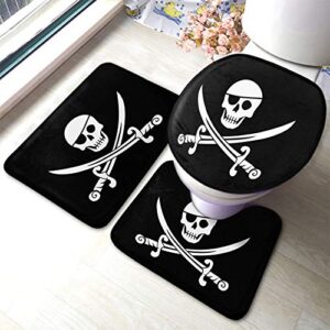 hosnye jolly roger pirate flag bathroom rugs and mats sets 3 piece skull bayonet cross bath mat u-shaped contour shower mat non slip toilet lid cover