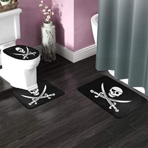 HOSNYE Jolly Roger Pirate Flag Bathroom Rugs and Mats Sets 3 Piece Skull Bayonet Cross Bath Mat U-Shaped Contour Shower Mat Non Slip Toilet Lid Cover