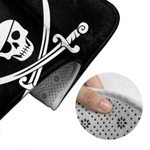 HOSNYE Jolly Roger Pirate Flag Bathroom Rugs and Mats Sets 3 Piece Skull Bayonet Cross Bath Mat U-Shaped Contour Shower Mat Non Slip Toilet Lid Cover