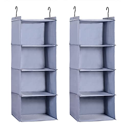 2 Packs Hanging Shoe Organizer with 4-Shelf, Sturdy Hanging Closet Organizer for Shoes, Clothes, Handbag, Foldable Hanging Closet Shelves ,Thickened Washable Oxford Fabric, 35.6"H* 12.2"W*11.8"D