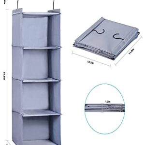 2 Packs Hanging Shoe Organizer with 4-Shelf, Sturdy Hanging Closet Organizer for Shoes, Clothes, Handbag, Foldable Hanging Closet Shelves ,Thickened Washable Oxford Fabric, 35.6"H* 12.2"W*11.8"D