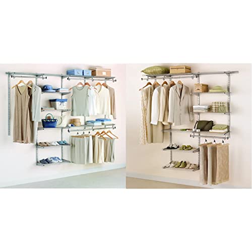 Rubbermaid Configurations Deluxe Closet Kit, Titanium, 4-8 Ft. & Configurations Deluxe Closet Kit, Titanium, 3-6 Ft, Wire Shelving Kit with Expandable Shelving and Telescoping Rods