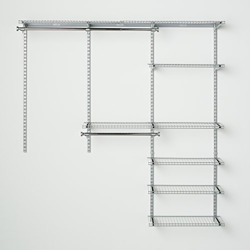 Rubbermaid Configurations Deluxe Closet Kit, Titanium, 4-8 Ft. & Configurations Deluxe Closet Kit, Titanium, 3-6 Ft, Wire Shelving Kit with Expandable Shelving and Telescoping Rods