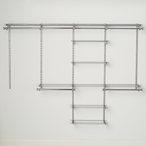 Rubbermaid Configurations Deluxe Closet Kit, Titanium, 4-8 Ft. & Configurations Deluxe Closet Kit, Titanium, 3-6 Ft, Wire Shelving Kit with Expandable Shelving and Telescoping Rods