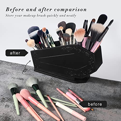 Coffin Brush Holder Gothic Wooden Makeup Organizer Coffin Case Goth Gifts for Women Cosmetic Display Cases for Women Spooky Home Office Pen Pencil Brushes Organizer Gothic Bathroom Decor Accessories