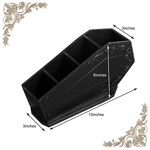 Coffin Brush Holder Gothic Wooden Makeup Organizer Coffin Case Goth Gifts for Women Cosmetic Display Cases for Women Spooky Home Office Pen Pencil Brushes Organizer Gothic Bathroom Decor Accessories