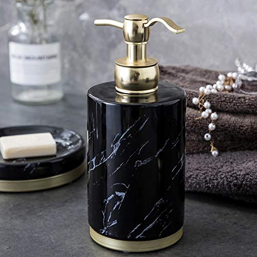 Meltset M Bathroom Accessory Sets 5Pcs Faux Marble Look Ceramics Bathroom Decor - Toothbrush Holder Lotion Pump Dispenser Soap Dish Tray Bath Room Tumbler Cup, Luxurious Gift Set (Black)