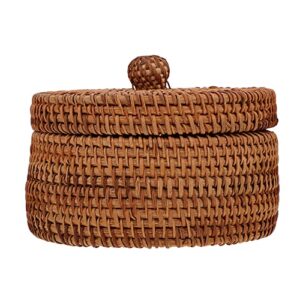 exceart small round basket round gift baskets empty wicker basket with lid fruit basket bowls rattan woven storage baskets desktop organizer for home small basket office waste basket snacks arranger