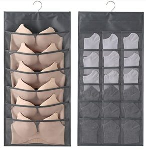 large bra holder organizer hanging bra storage bra hanger especially suitable for sports bra, training bra, socks, baby clothes, shoe,bedroom storage,school dormitory storage(gray, 1pcs 6+18 grids)