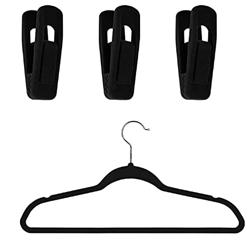 Velvet Hangers Clips Heyous 20pcs Pants Hangers Velvet Clips Black Non-Slip Velvet Hangers Clips for Velvet Flocked Trouser Coat Clothes Clip