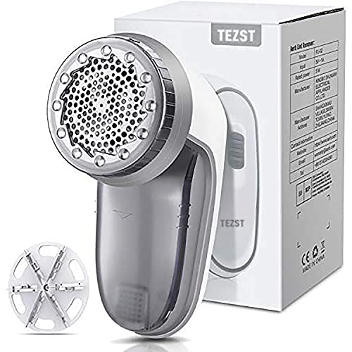 TEZST Fabric Shaver, Rechargeable Electric Lint Remover with USB Charging Cord & Extra Blade Included, 2-Speeds Portable Clothes Shaver with Six Blades for Efficient Bobbles Fuzz Removing