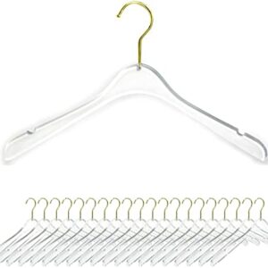 Nisorpa Clear Acrylic Hangers, 20 Pack Clear Non-Slip Hangers with Golden Chrome Steel Hook, Clothes Hangers Space Saving Hanger for Dresses Suit Jacket Sweater Blouse