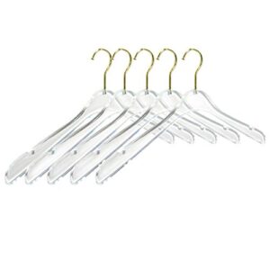 Nisorpa Clear Acrylic Hangers, 20 Pack Clear Non-Slip Hangers with Golden Chrome Steel Hook, Clothes Hangers Space Saving Hanger for Dresses Suit Jacket Sweater Blouse