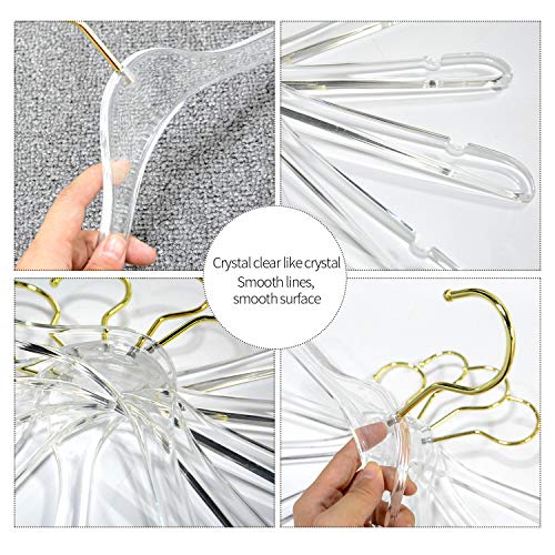 Nisorpa Clear Acrylic Hangers, 20 Pack Clear Non-Slip Hangers with Golden Chrome Steel Hook, Clothes Hangers Space Saving Hanger for Dresses Suit Jacket Sweater Blouse