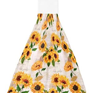 ARTSHOWING Floral Hanging Hand Towels Kitchen Towel Absorbent Towel Hanging Towel Hand Bath Towel, 18"x14" Decorative Soft Oven Towel Quick Dry Dish Cloth Towels 2Pcs, Sunflower Newspaper Background