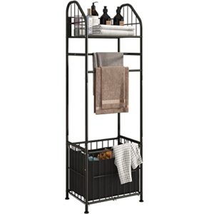 sorcedas towel rack standing bathroom shelf laundry hamper basket metal wire storage organizer for laundry room bedroom living room, black