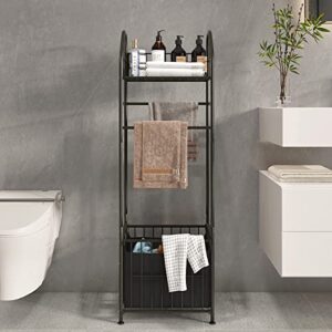 SORCEDAS Towel Rack Standing Bathroom Shelf Laundry Hamper Basket Metal Wire Storage Organizer for Laundry Room Bedroom Living Room, Black