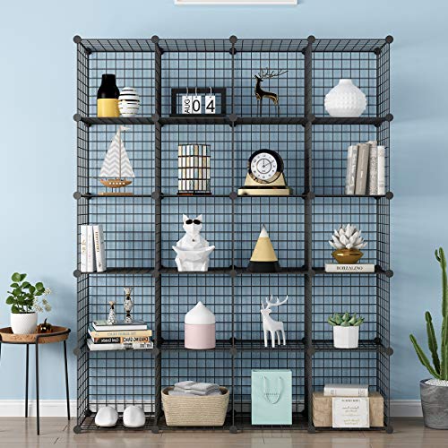 KOUSI Storage Cube - 14"x14" Cube (20 Cubes) Organizer Stackable Cubes for Storage Cubby Unit Wire Bookshelf, Black Wire