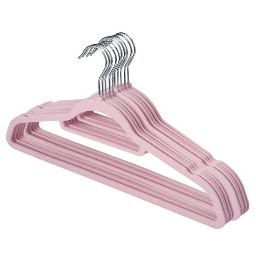 Premium Velvet Hangers Ultra Thin Non Slip Adult Felt Heavy Duty Coat Pants Dress Hangers 360° Swivel Hook, Sleek and Secure 50 Pack Pink Velvet Hanger by compa