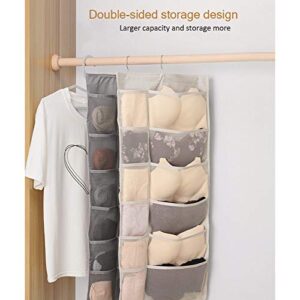 Aoolife 30 Mesh Pockets Hanging Storage Organiser with Metal Hanger, Dual-Sided Hanging Closet Organizer for Underwear, Stocking,Bra and Sock (Grey)