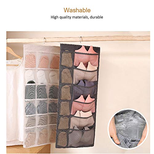 Aoolife 30 Mesh Pockets Hanging Storage Organiser with Metal Hanger, Dual-Sided Hanging Closet Organizer for Underwear, Stocking,Bra and Sock (Grey)