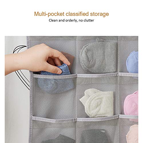 Aoolife 30 Mesh Pockets Hanging Storage Organiser with Metal Hanger, Dual-Sided Hanging Closet Organizer for Underwear, Stocking,Bra and Sock (Grey)