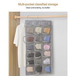 Aoolife 30 Mesh Pockets Hanging Storage Organiser with Metal Hanger, Dual-Sided Hanging Closet Organizer for Underwear, Stocking,Bra and Sock (Grey)