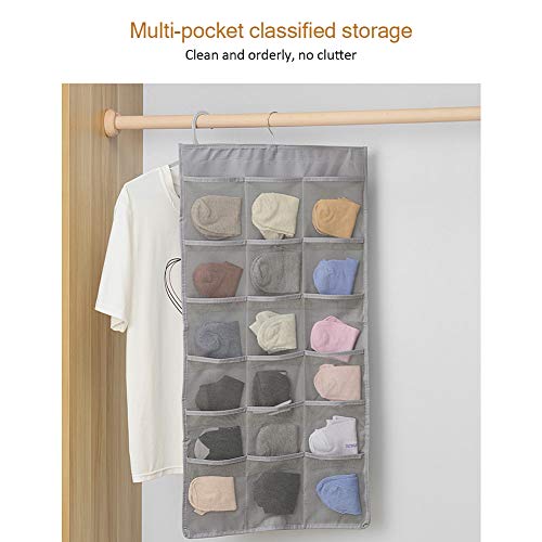 Aoolife 30 Mesh Pockets Hanging Storage Organiser with Metal Hanger, Dual-Sided Hanging Closet Organizer for Underwear, Stocking,Bra and Sock (Grey)