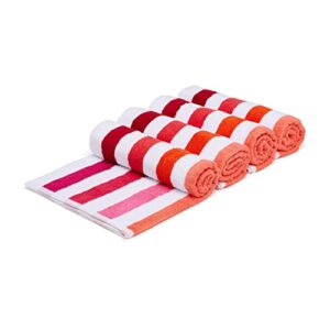 Amazon Basics Cabana Stripe Beach Towel - Pack of 4, Pink Multi