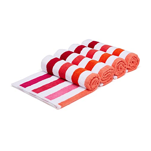 Amazon Basics Cabana Stripe Beach Towel - Pack of 4, Pink Multi