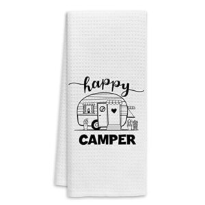 happy camper towels kitchen towels dishcloths hand towels,camping kitchen towels for camp campers rv trailer,camping gifts for women men kids camper dad her him boys,camping lovers gifts